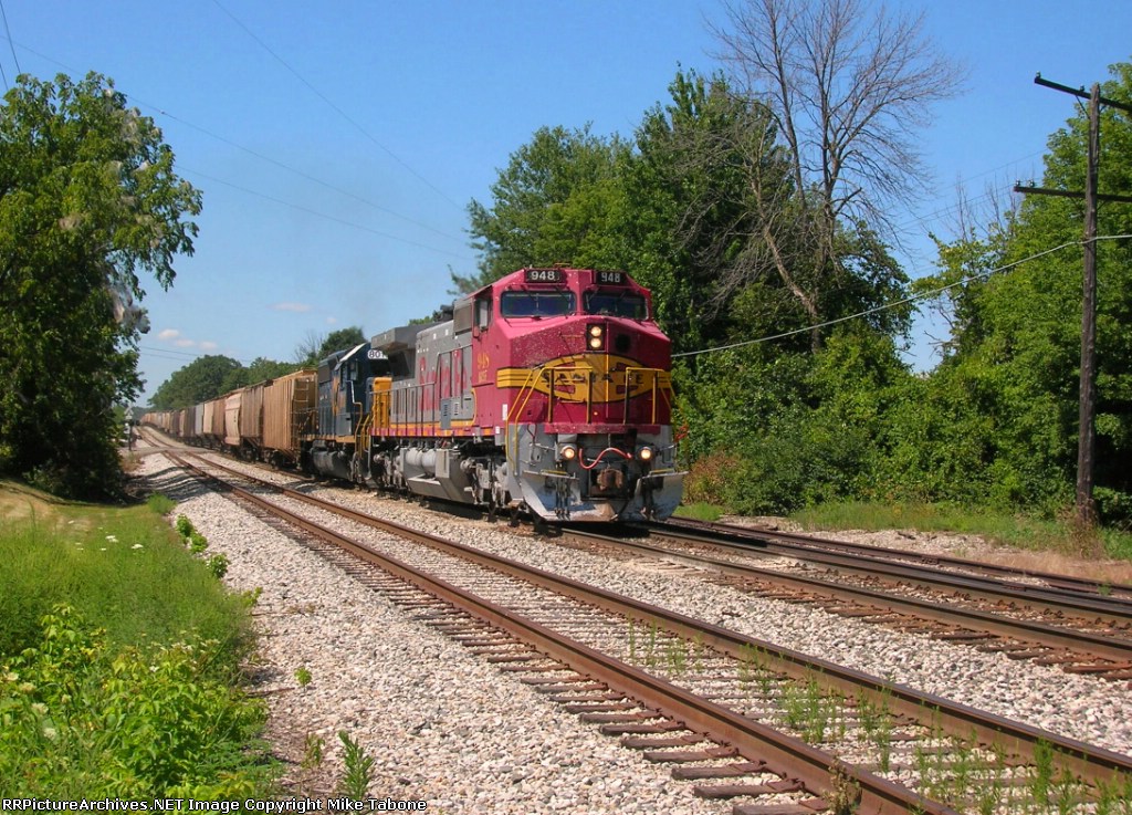 BNSF 948 on the CSX Grain Train.
